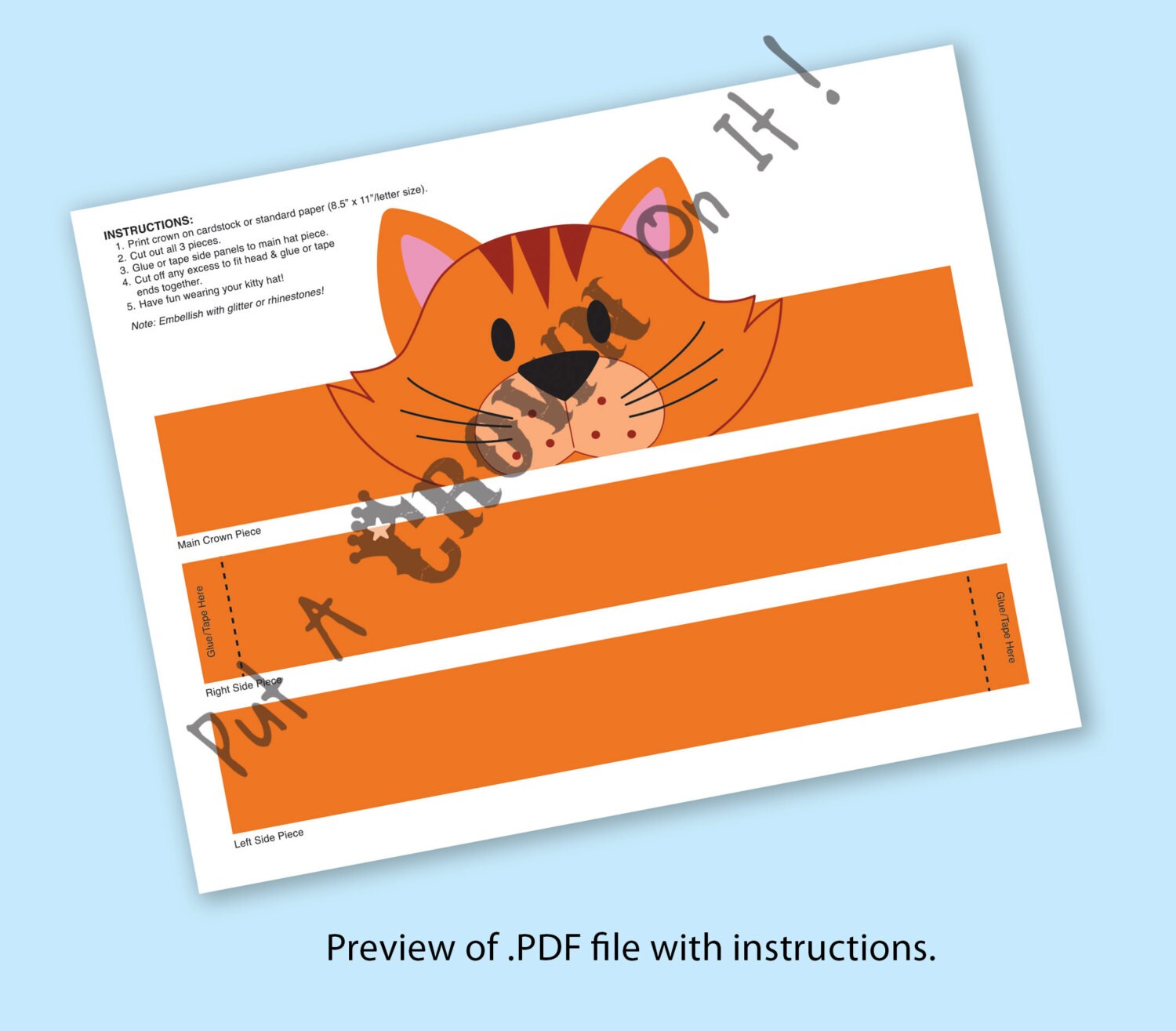 Cat (orange) Crown - Printable - Etsy