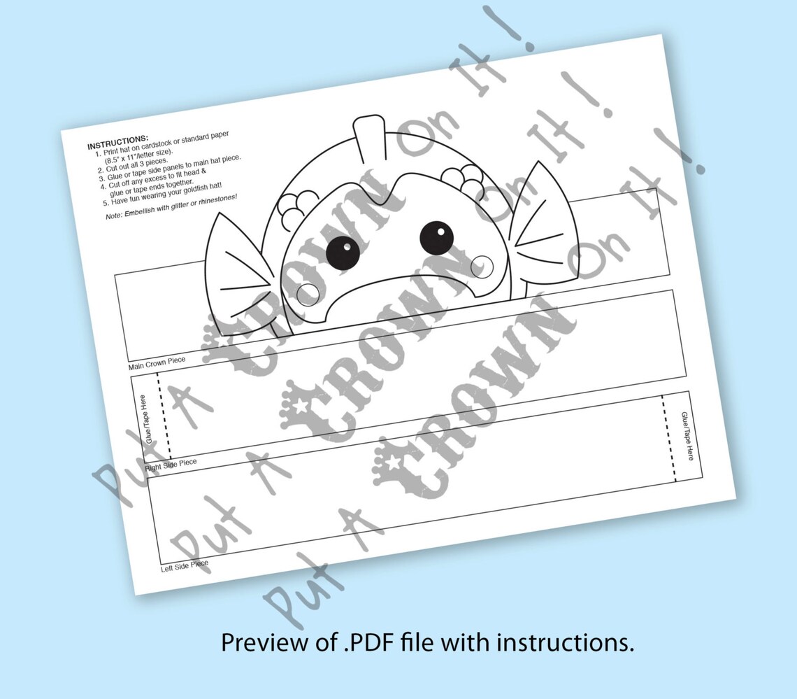 Goldfish Paper Crown COLOR YOUR OWN Printable | Etsy