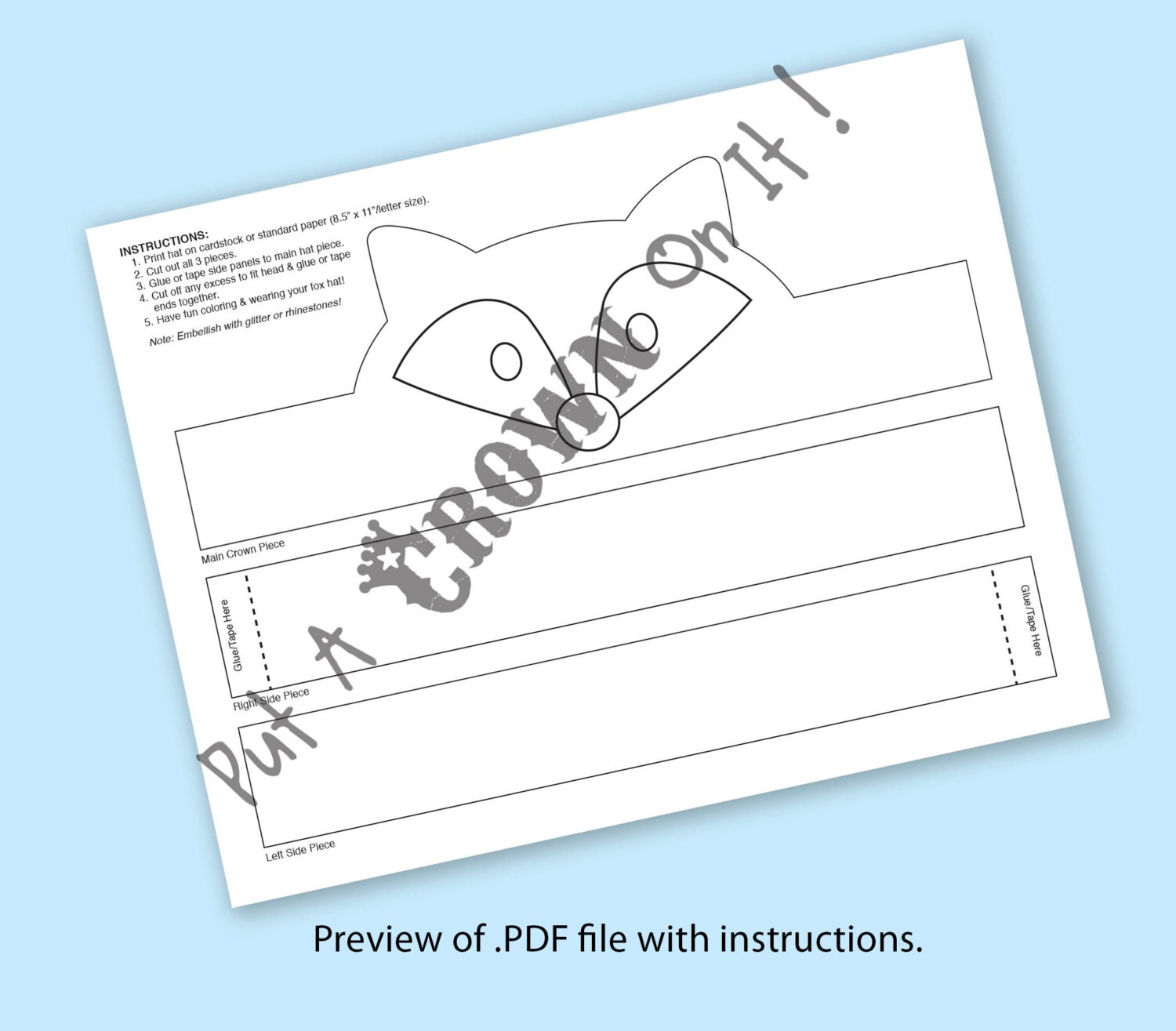 Fox Paper Crown COLOR YOUR OWN - Printable - Etsy