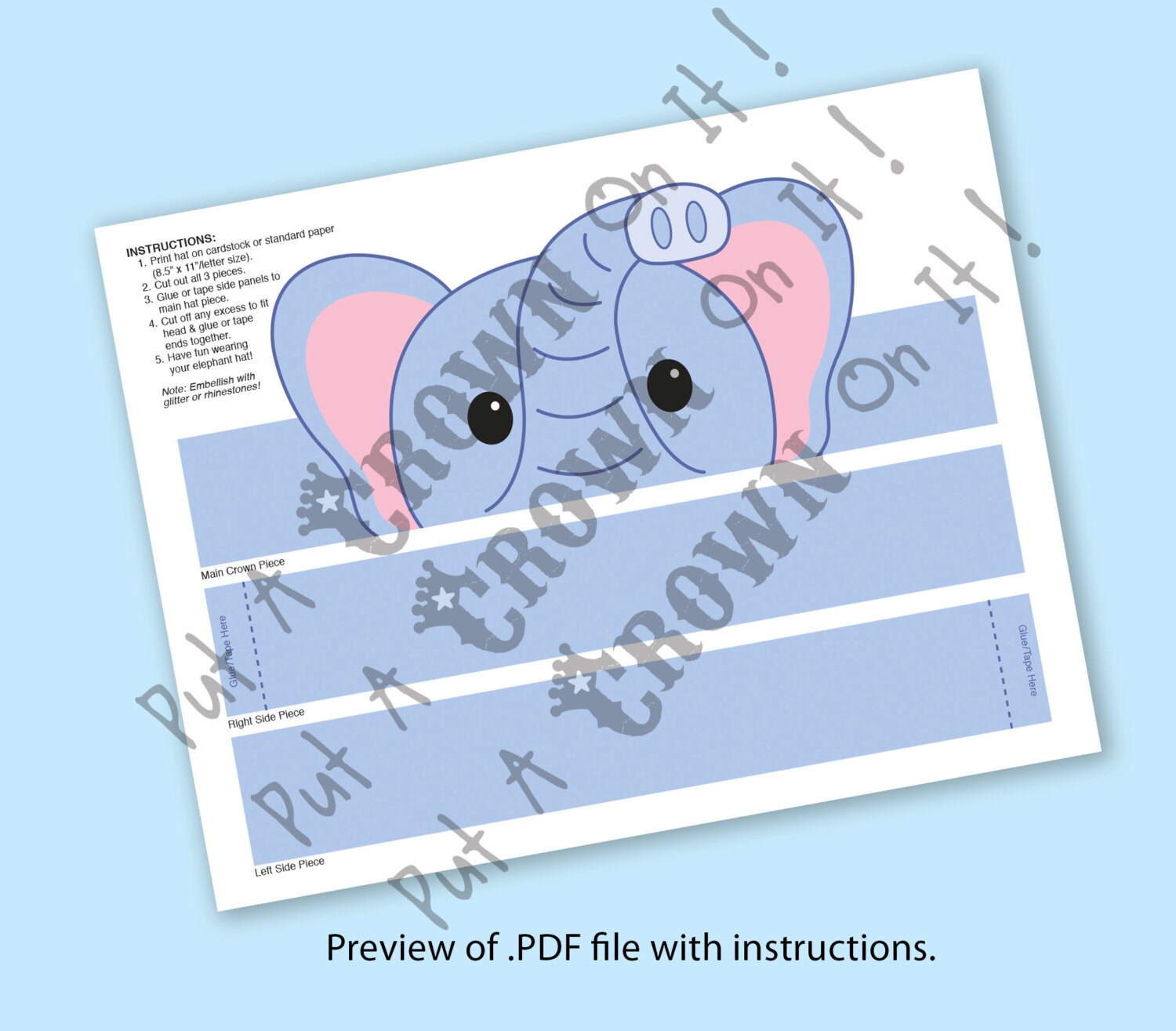 Elephant Paper Crown Printable - Etsy Canada