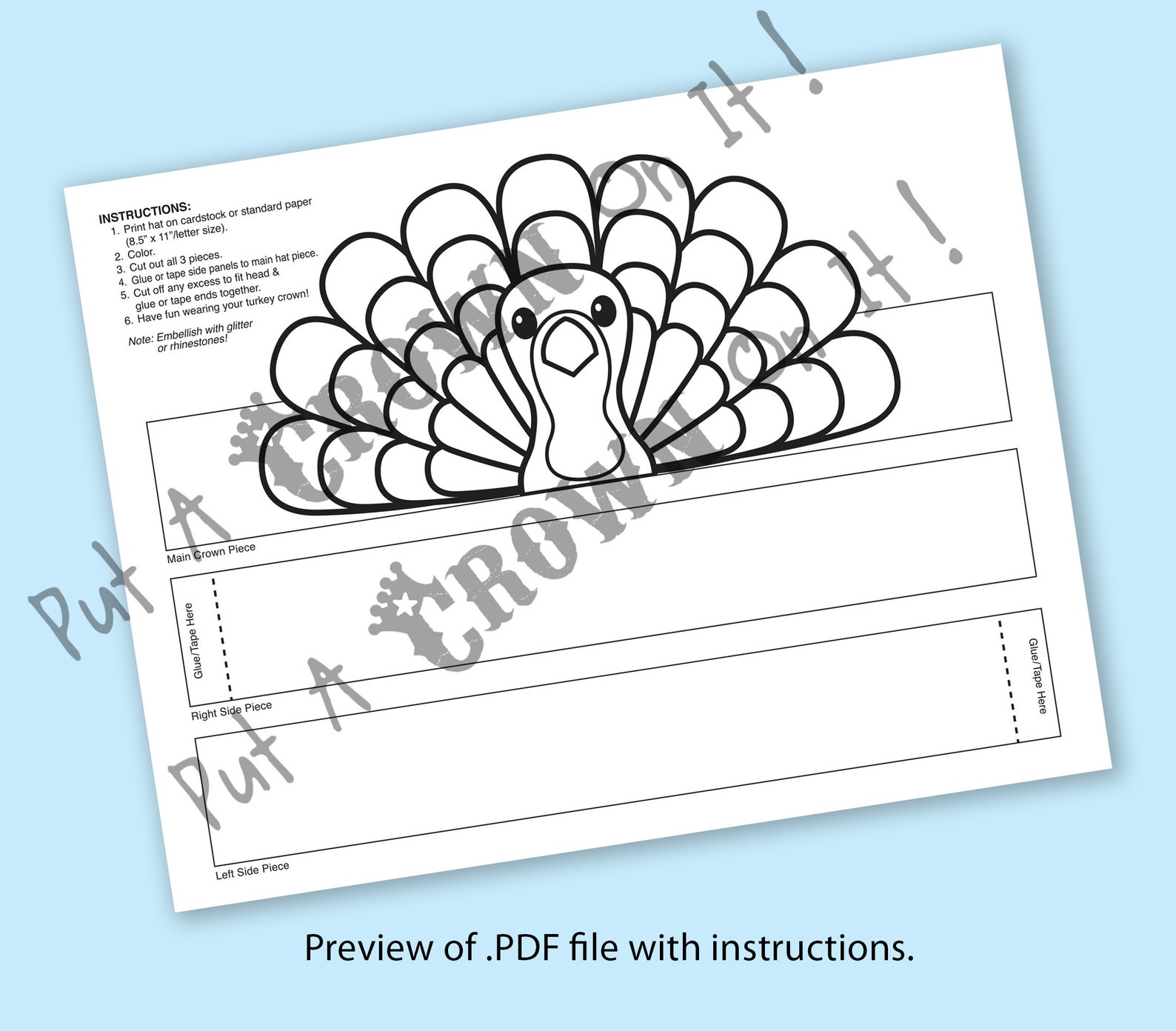 Turkey Paper Crown COLOR YOUR OWN - Printable - Etsy