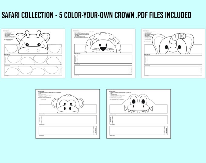 Safari Multi-pack COLOR YOUR OWN Crown Printables - Etsy