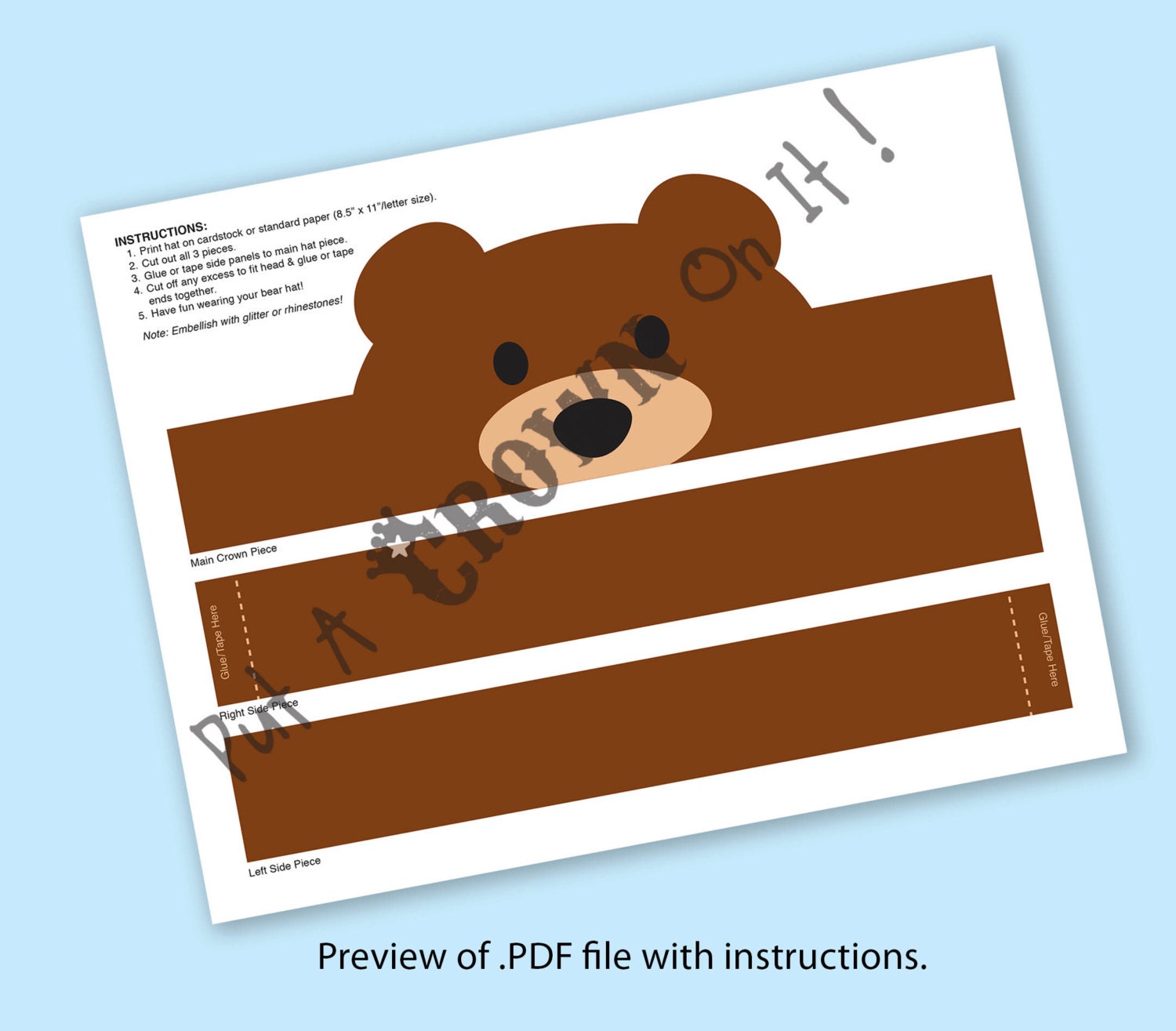 Bear Paper Crown - Printable - Etsy Australia