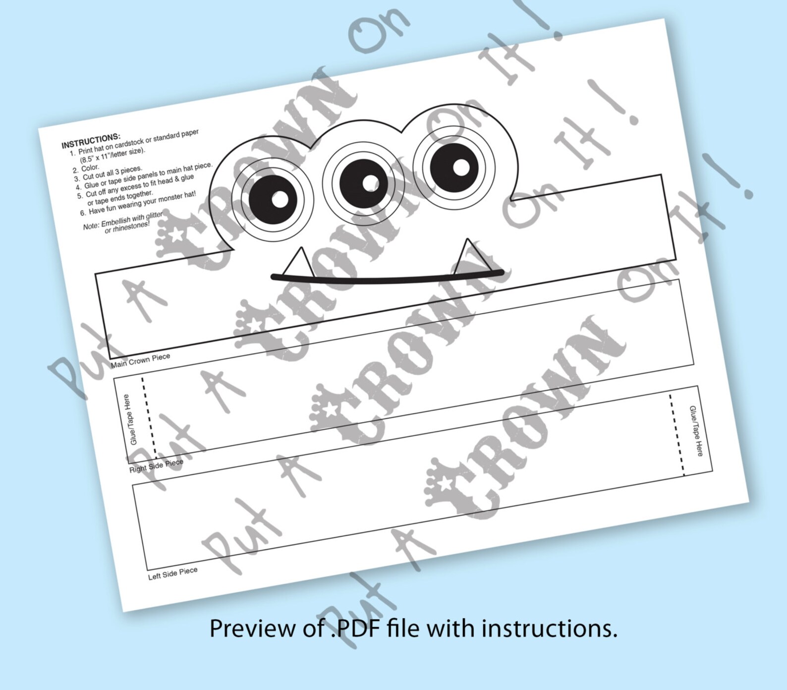 Monster Three Eye Crown COLOR YOUR OWN Printable - Etsy