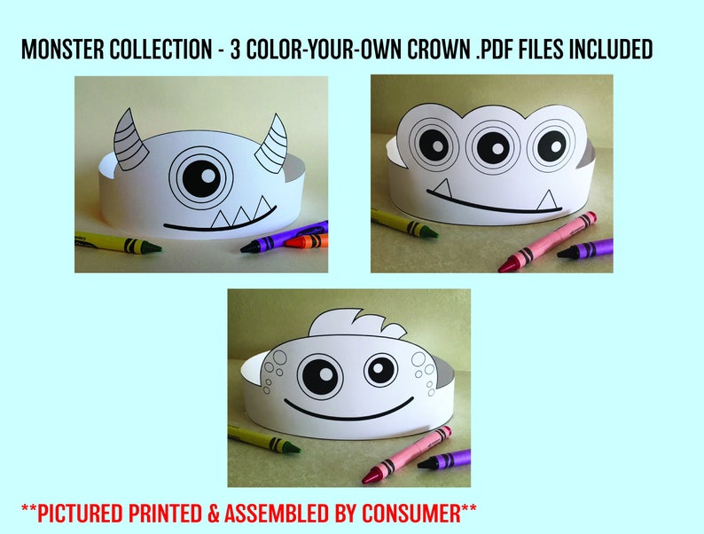 Monster Multi-pack COLOR YOUR OWN Crown Printables - Etsy