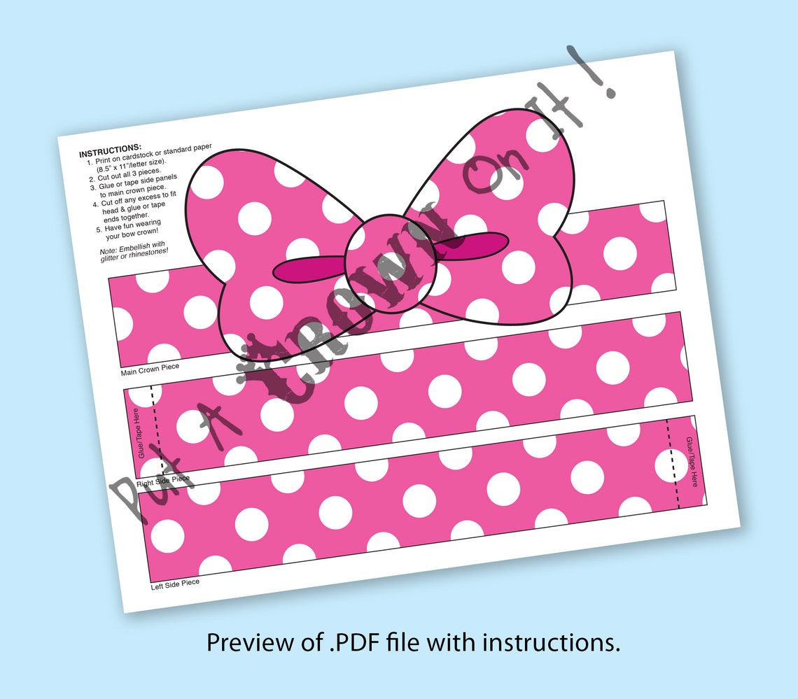 Bow PINK Paper Crown Printable - Etsy