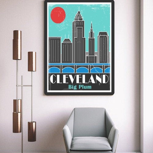 Cleveland Skyline Poster Cleveland Art Print Cleveland - Etsy