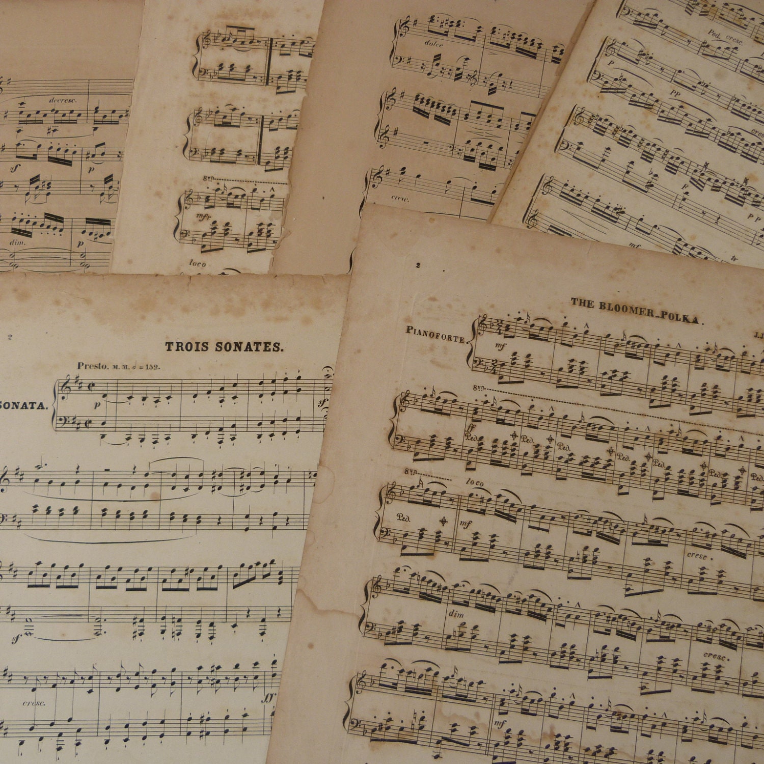Antique Music Paper Circa 1860 , 10 SHEETS for Craft Origami Card ...