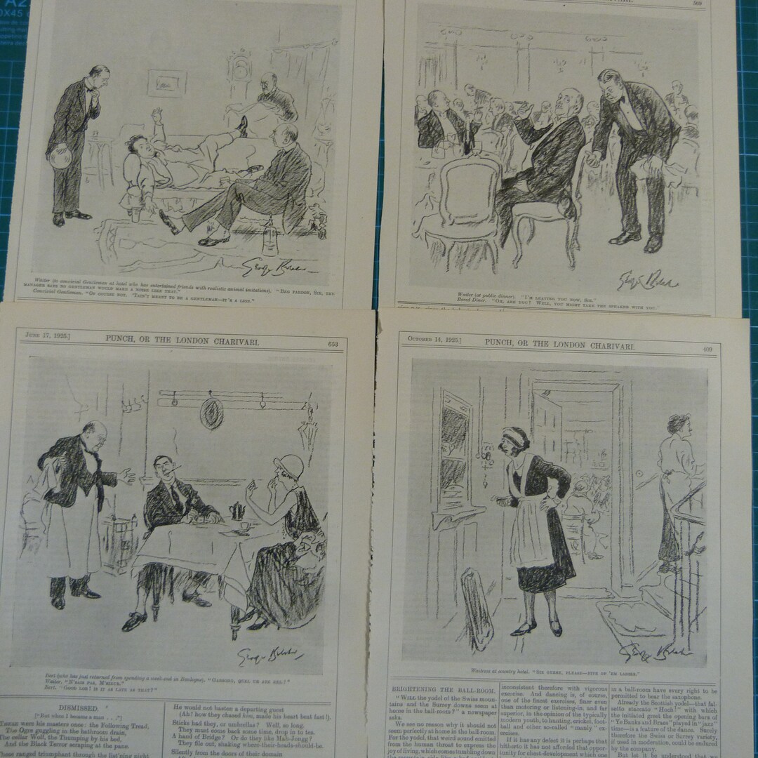4 X Punch Cartoons 1925-1930s Theme : Restaurant / Waiter / Waitress ...