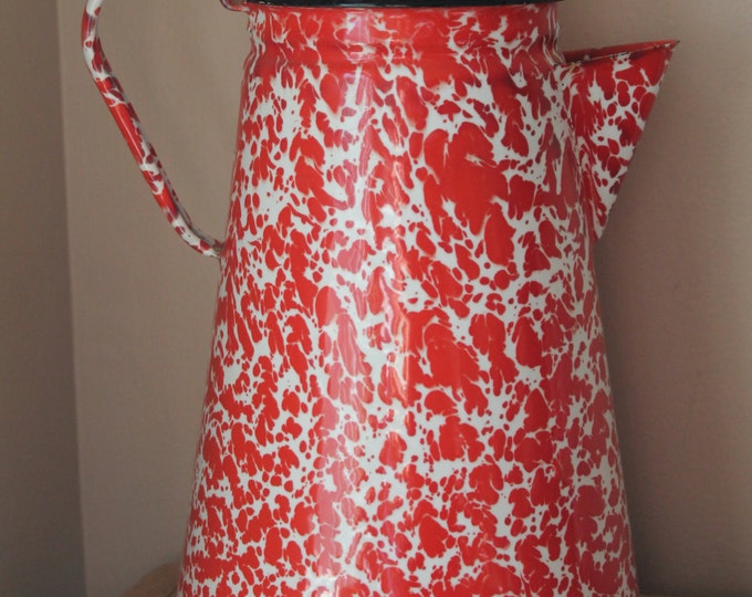 Vintage / Antique Graniteware Red Splatter Enamel / Swirl Coffee Pot ...