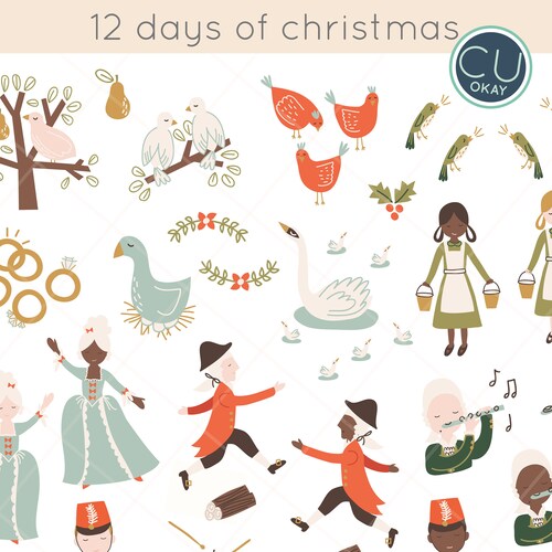 Twelve 12 Days of Christmas Clip Art Graphics Hand-drawn | Etsy