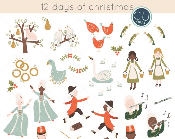Twelve 12 Days of Christmas Clip Art Graphics Hand-drawn | Etsy