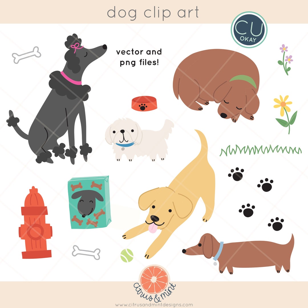 Dog Vector Clip Art Graphics - Hand-drawn Digital Illustrations ...