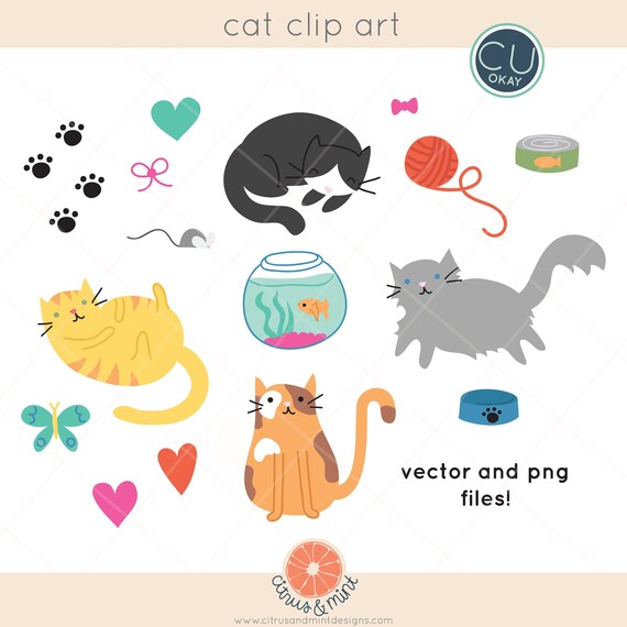 Cat Vector Clip Art Graphics Hand-drawn Digital | Etsy