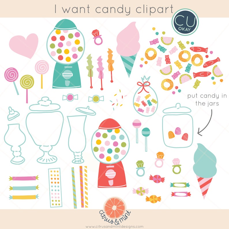 Candy Gummy Bear Gumball Digital Clipart - PNG Files - Hand-drawn ...