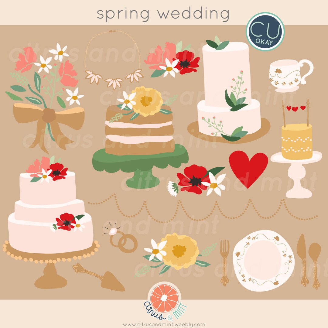 Floral Wedding Digital Clip Art - EPS File - 18 Hand Drawn ...