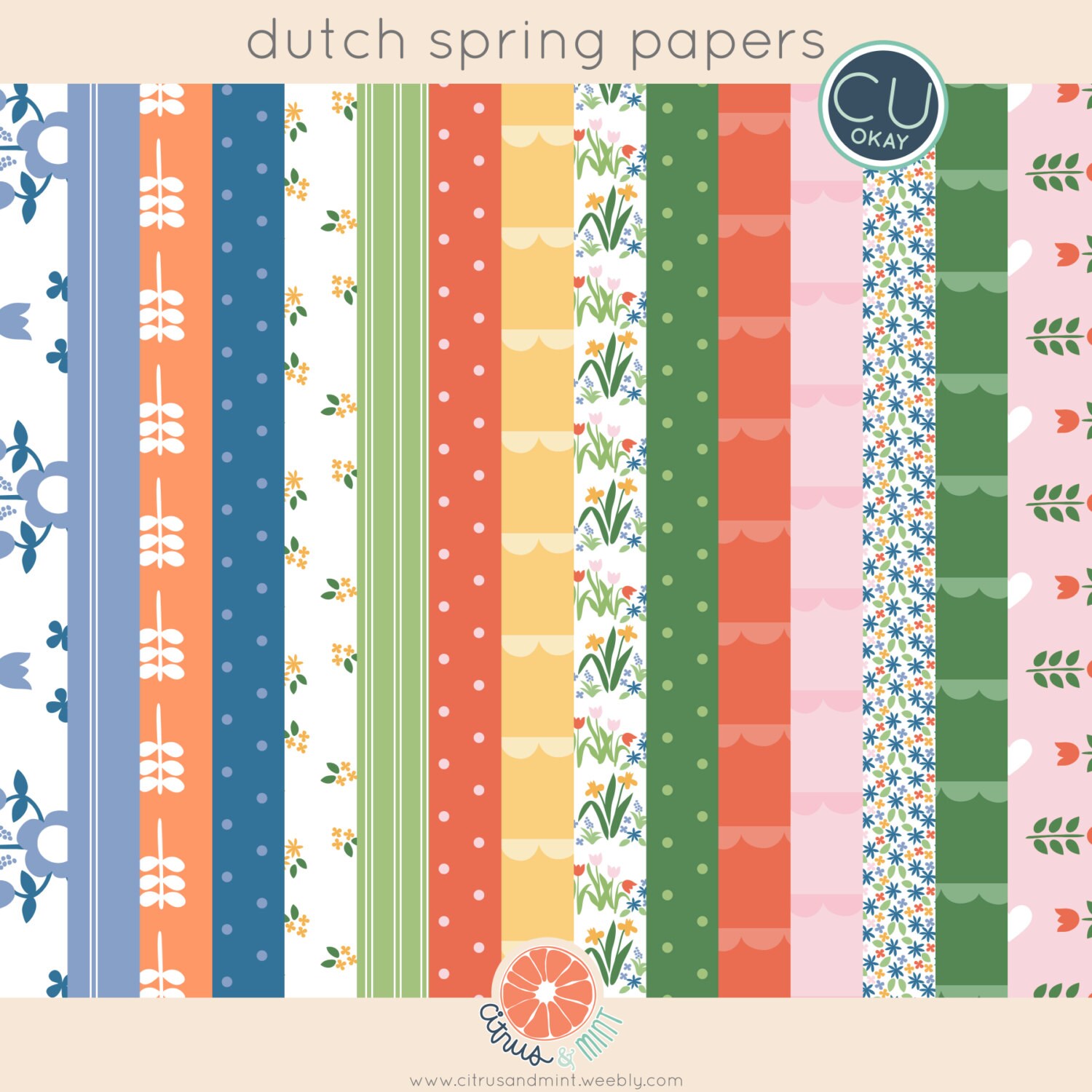 Dutch Spring Digital Clip Papers - 15 Hand-drawn Digital Papers ...