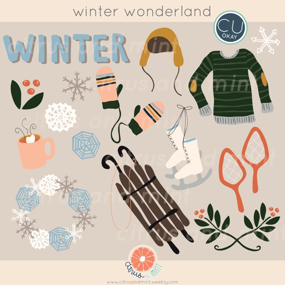 Winter Wonderland Digital Clip Art - 15 Hand Drawn Illustrations ...