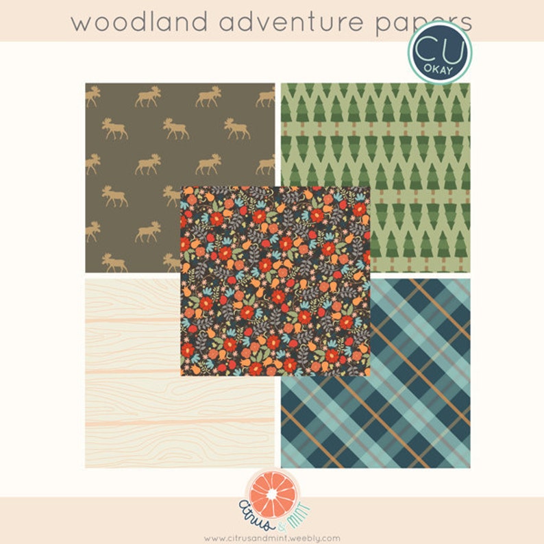 Woodland Digital Papers - 18 Hand-drawn Digital Papers- Commercial Use ...