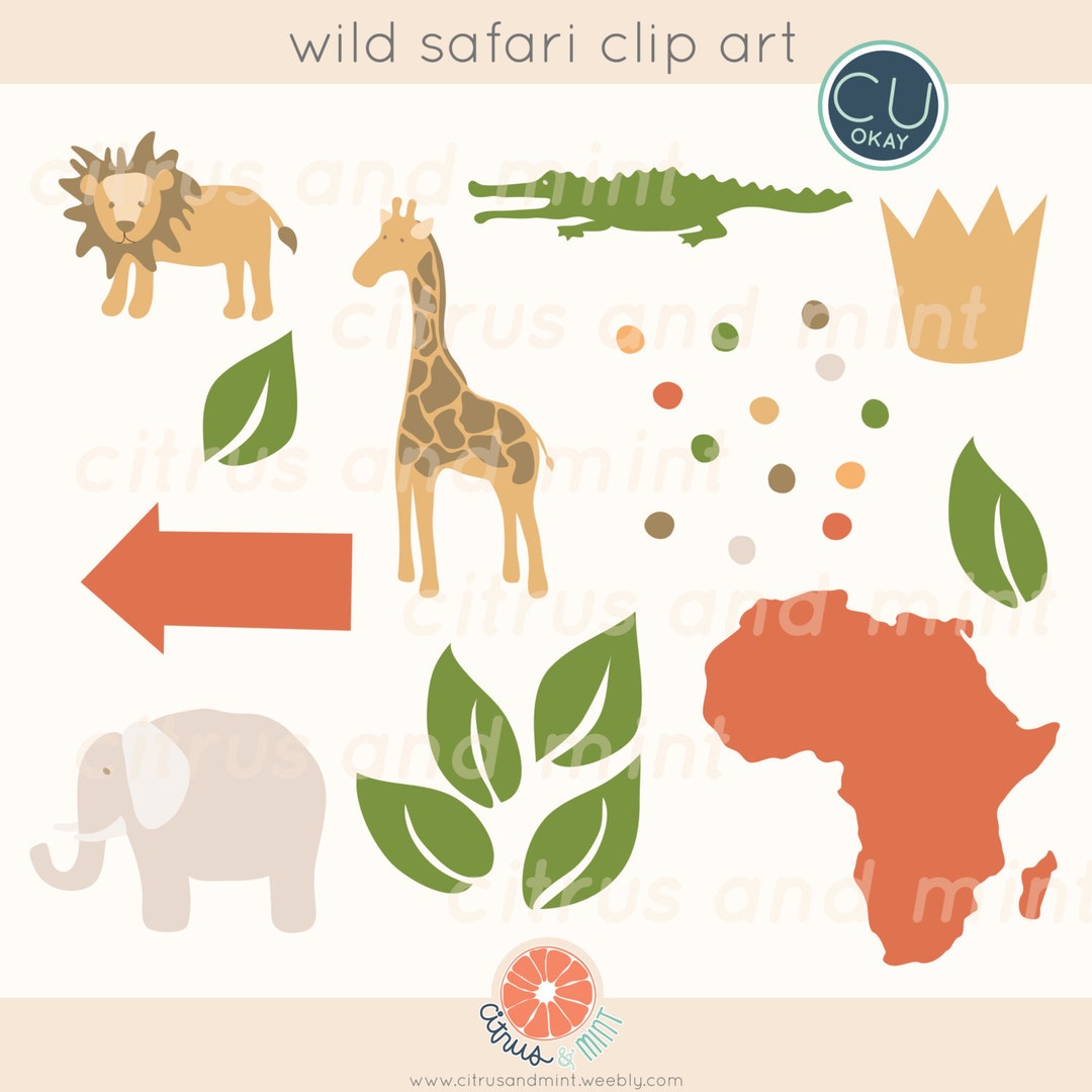 Wild Safari Digital Clip Art - 11 Hand Drawn Illustrations - Commercial ...