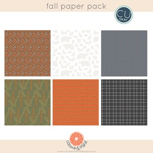 Autumn Fall Woodland Forest Digital Paper Pack - Hand-drawn Digital ...