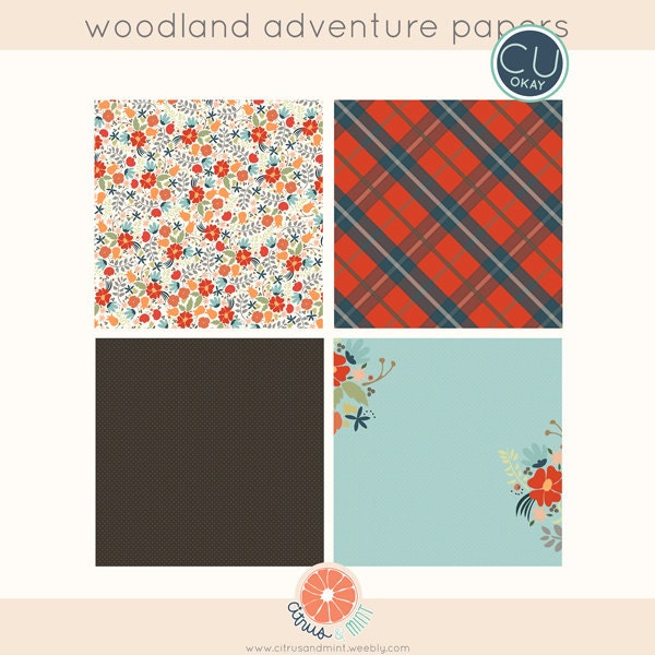 Woodland Digital Papers - 18 Hand-drawn Digital Papers- Commercial Use ...