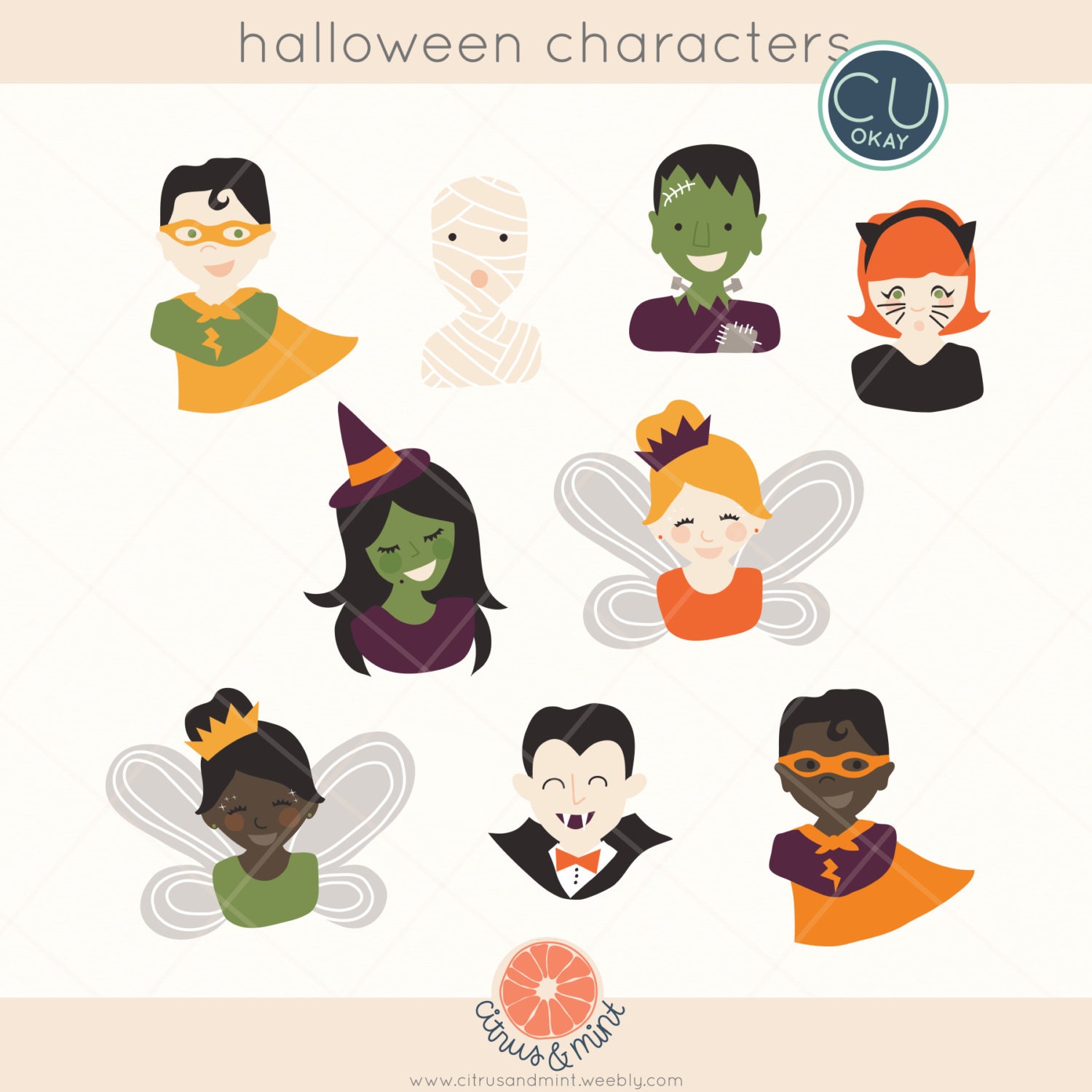 Halloween Clip Art Graphics- Hand-drawn Digital Illustrations ...