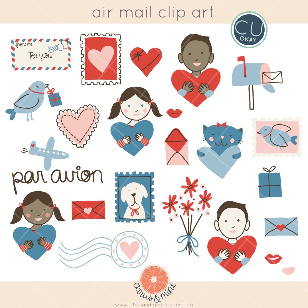 Valentines Day Air Mail Digital Clipart - PNG Files - Hand-drawn ...