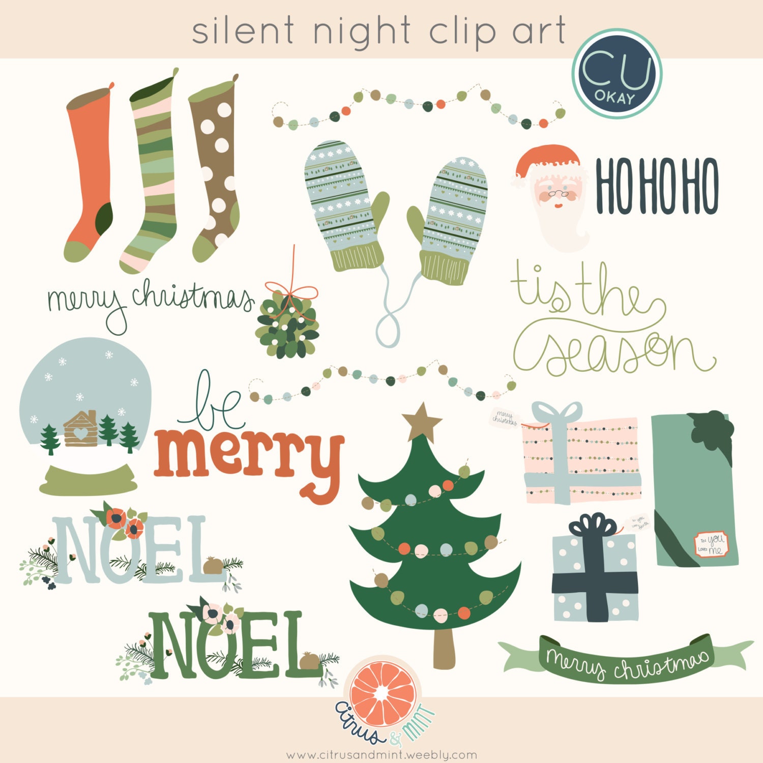 Christmas Digital Clip Art Set - Hand Drawn Illustrations- Commercial ...