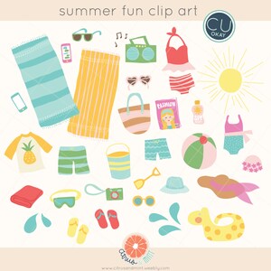 Summer Beach and Pool Clip Art - 31 Hand Drawn Illustrations ...