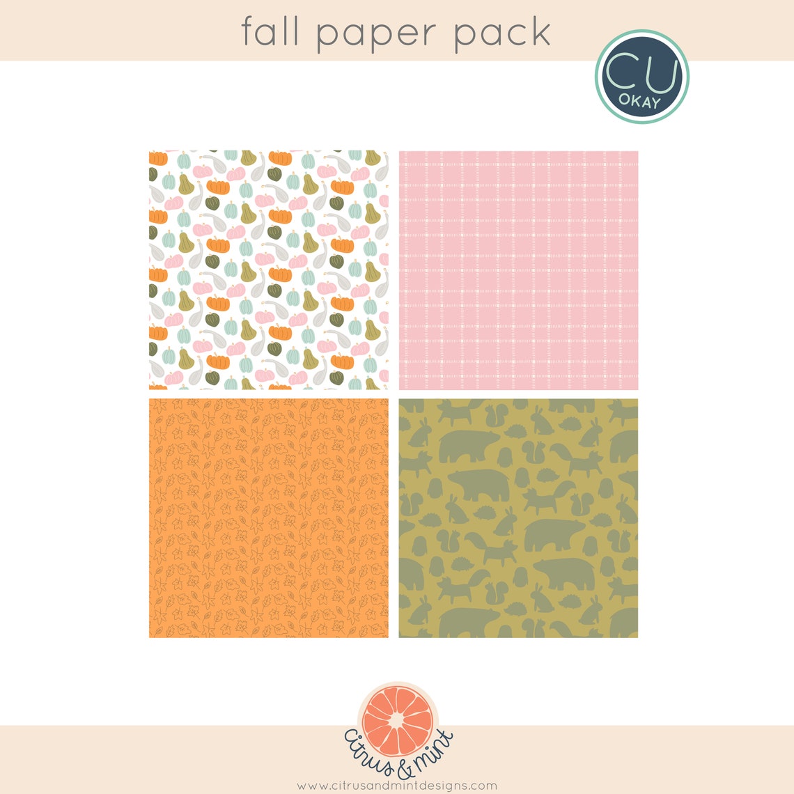 Autumn Fall Woodland Forest Digital Paper Pack - Hand-drawn Digital ...