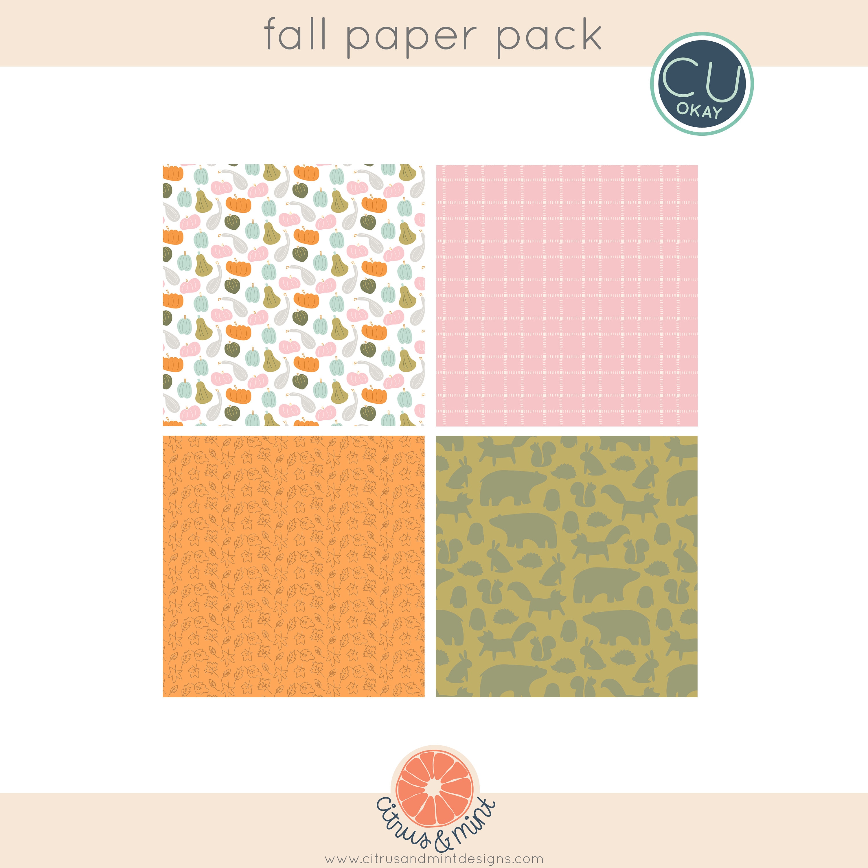 Autumn Fall Woodland Forest Digital Paper Pack - Hand-drawn Digital ...