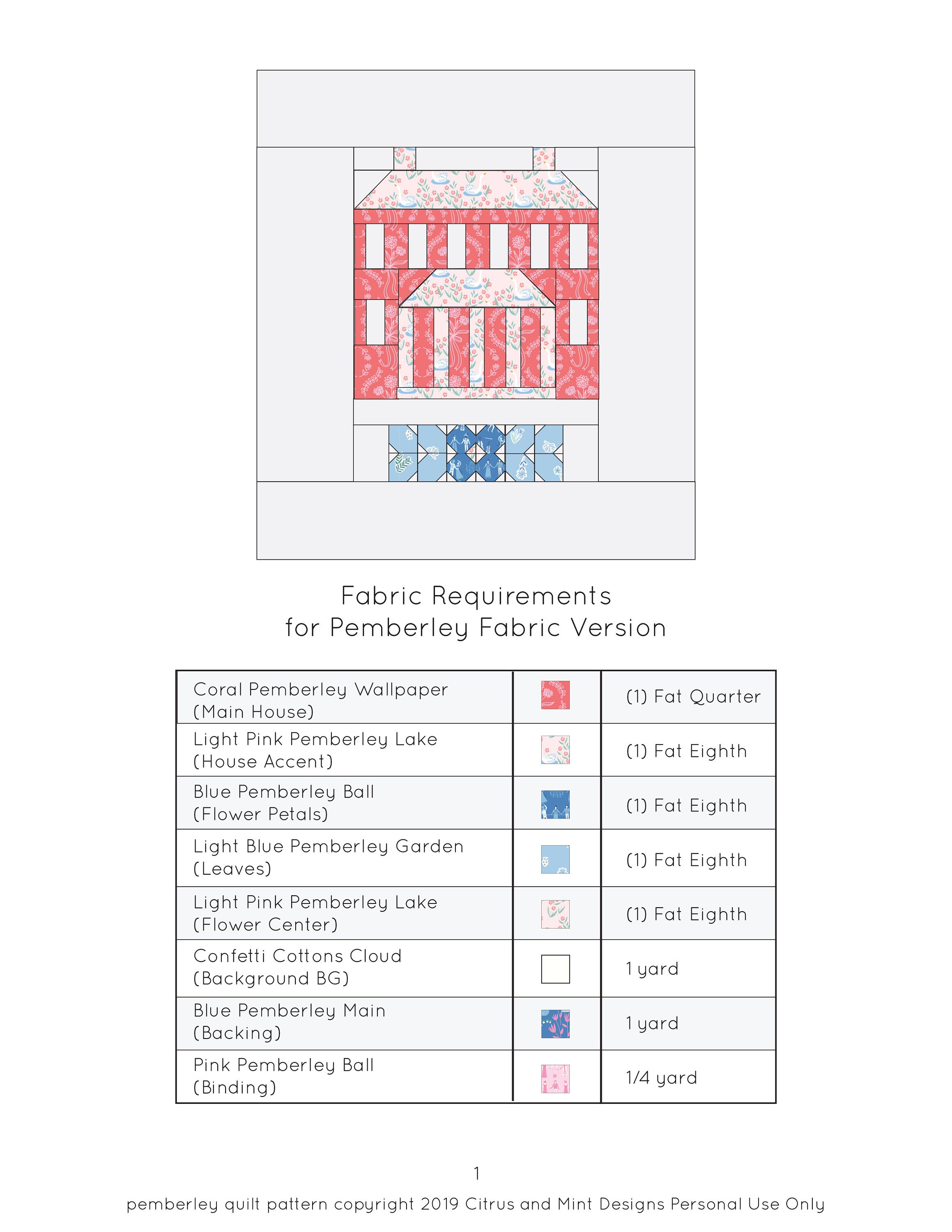 Pemberley House Block Quilt Pattern by Citrus and Mint Designs PDF ...