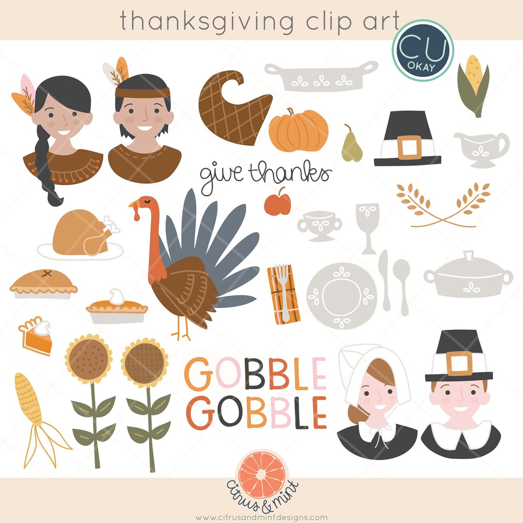Thanksgiving Turkey Fall Clip Art Graphics - Hand-drawn Digital ...