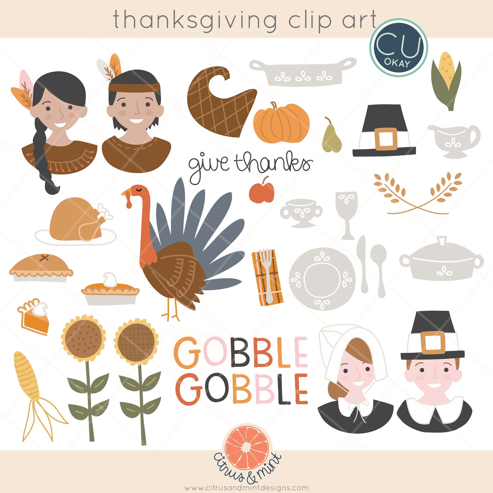 Thanksgiving Turkey Fall Clip Art Graphics - Hand-drawn Digital ...