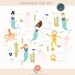 Mermaid Digital Clip Art and Papers - Hand-drawn Illustrations ...