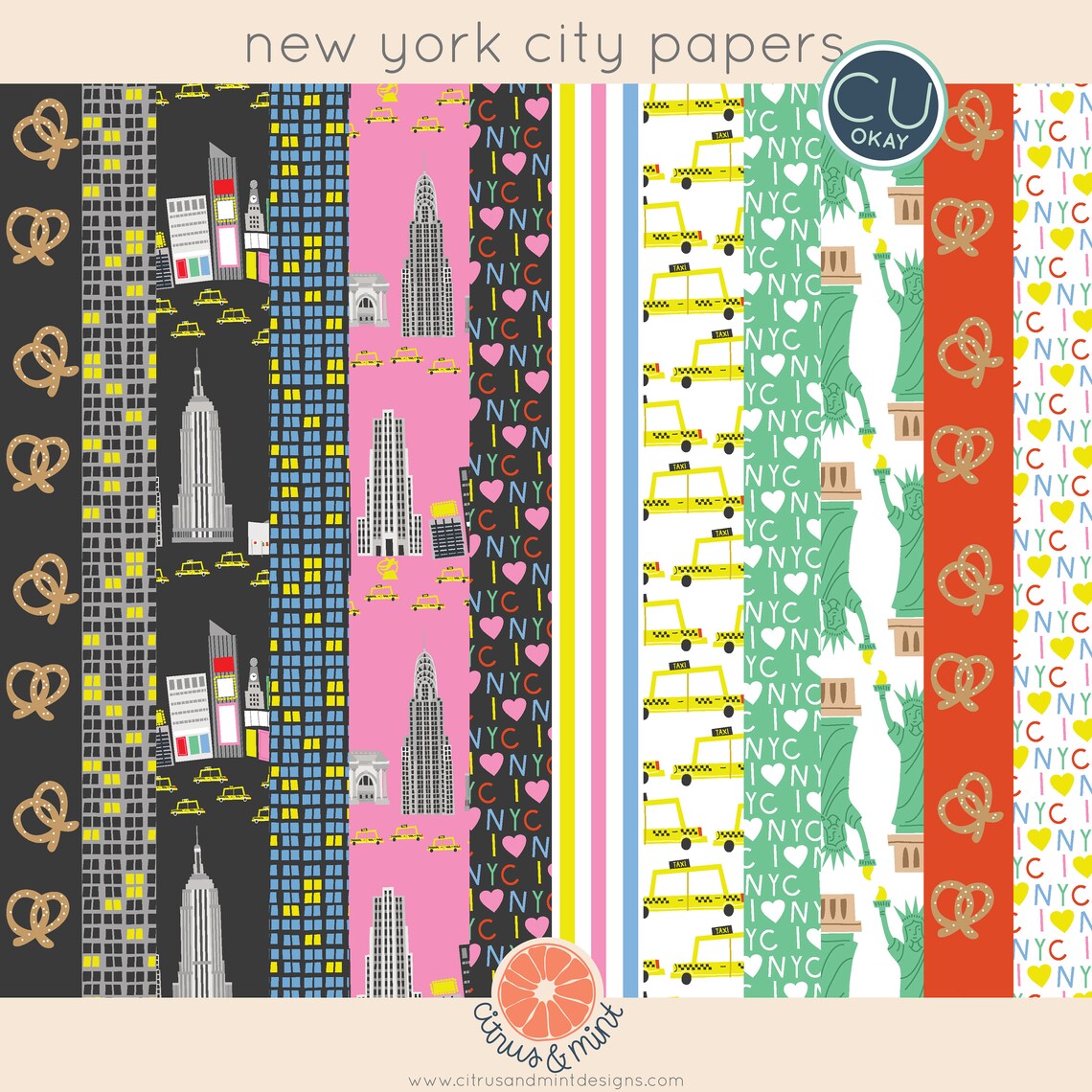 New York City Map Travel Clip Art Graphics and Digital Papers - Hand ...