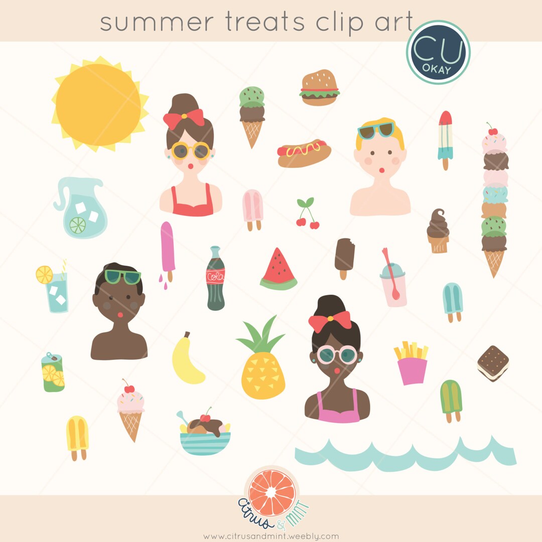 Summer Food Clipart - Pool Party Graphics - Ice Cream - Hand Drawn ...