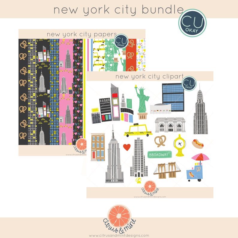 New York City Map Travel Clip Art Graphics and Digital Papers - Hand ...