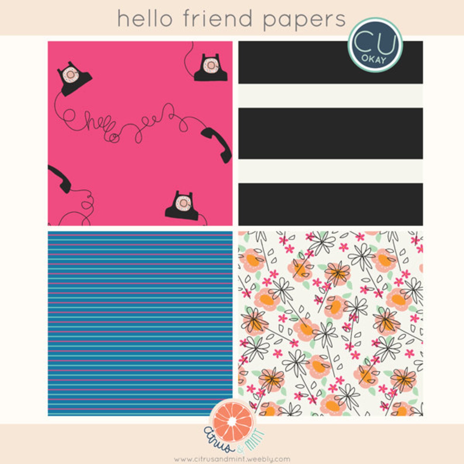 Hello Friend Digital Papers - 12 Hand-drawn Digital Papers- Commercial ...