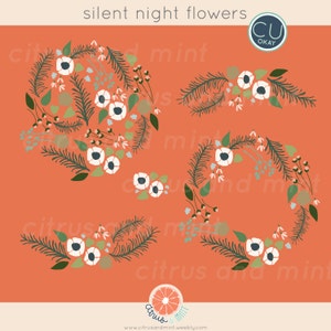 Christmas Digital Clip Art Flowers and Wreaths- 21 Hand Drawn ...