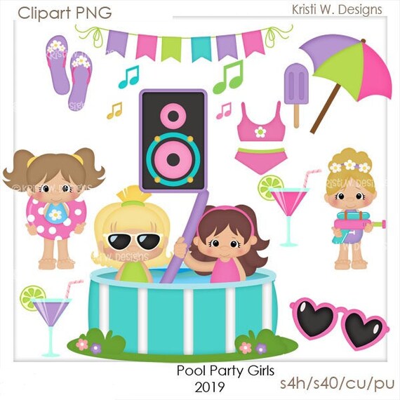 DIGITAL SCRAPBOOKING CLIPART Pool Party Girls | Etsy