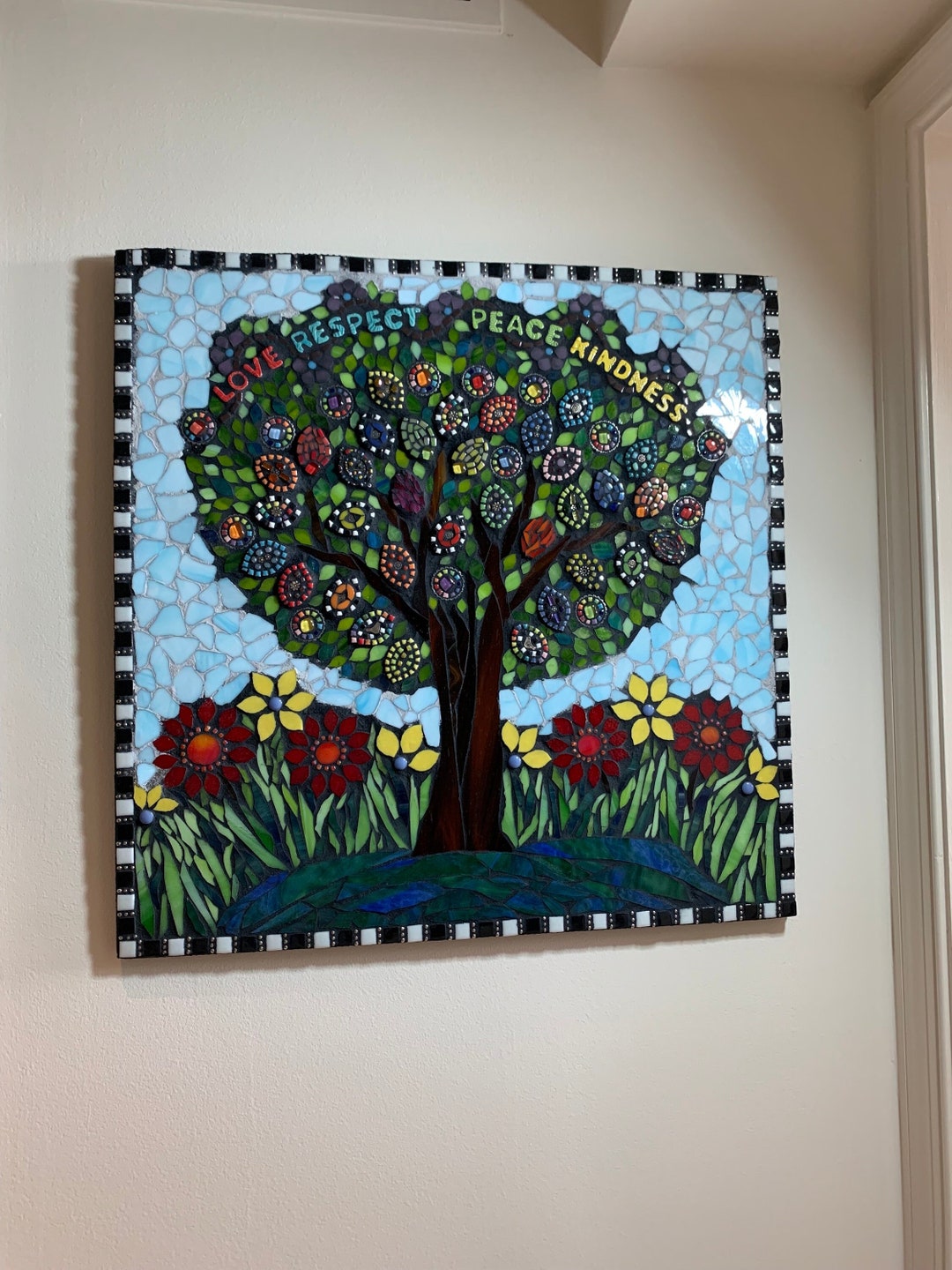 Inspirational Mosaic Love Respect Peace and Kindness Stained - Etsy