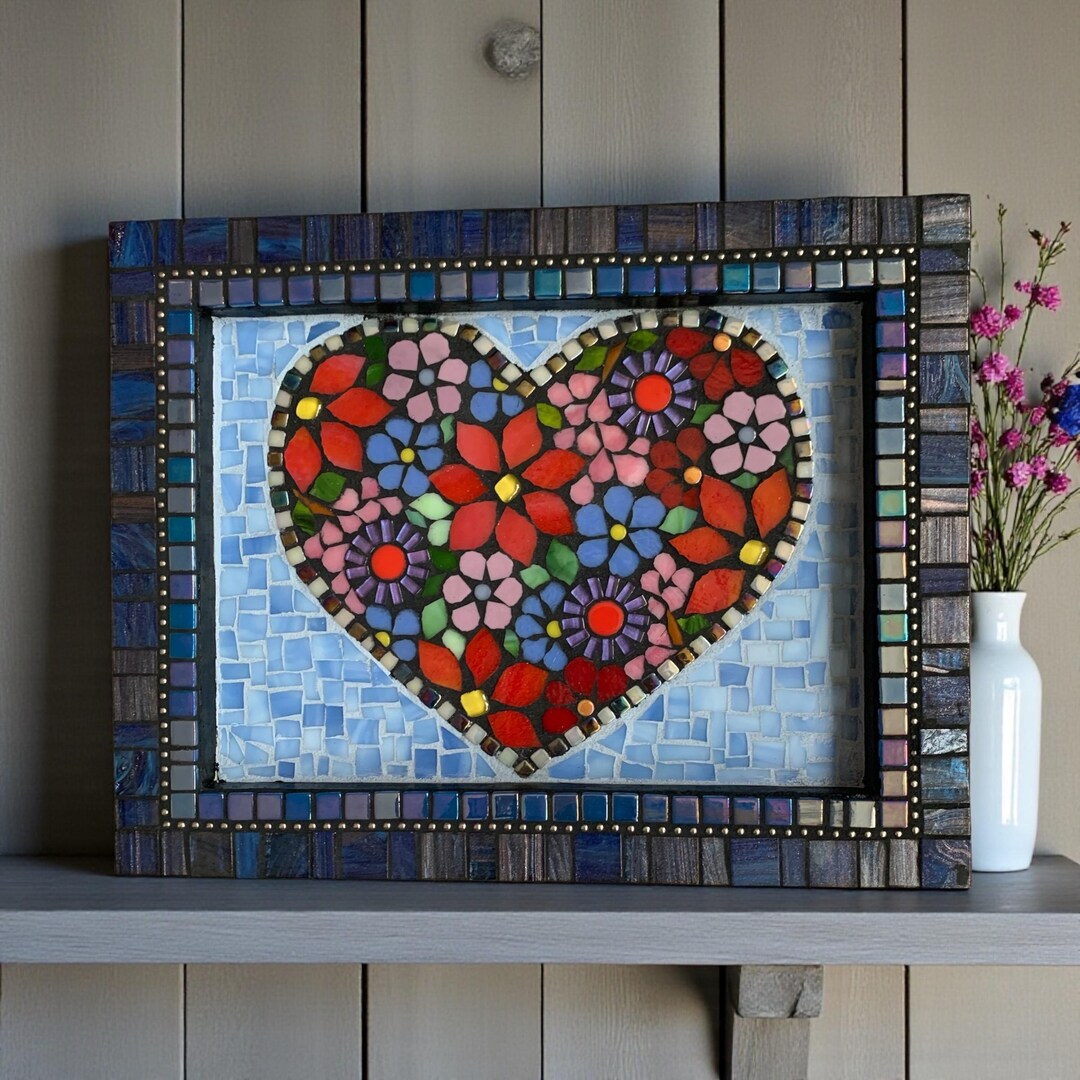 Colorful Heart Mosaic Stained Glass 11 X 14 Wall Art - Etsy