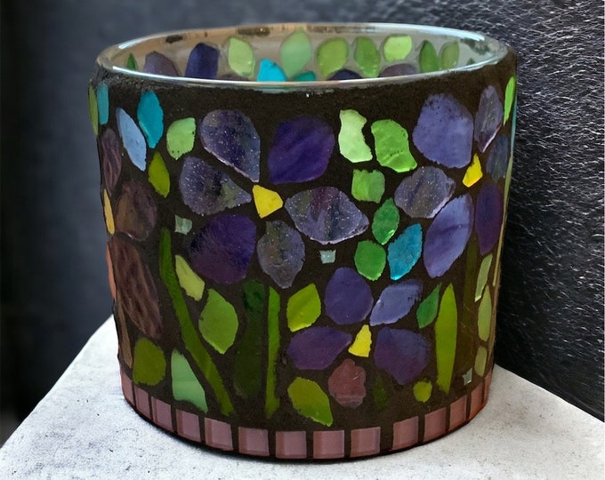 Mosaic Glass Violet Flower Vase or Candle Holder - Etsy