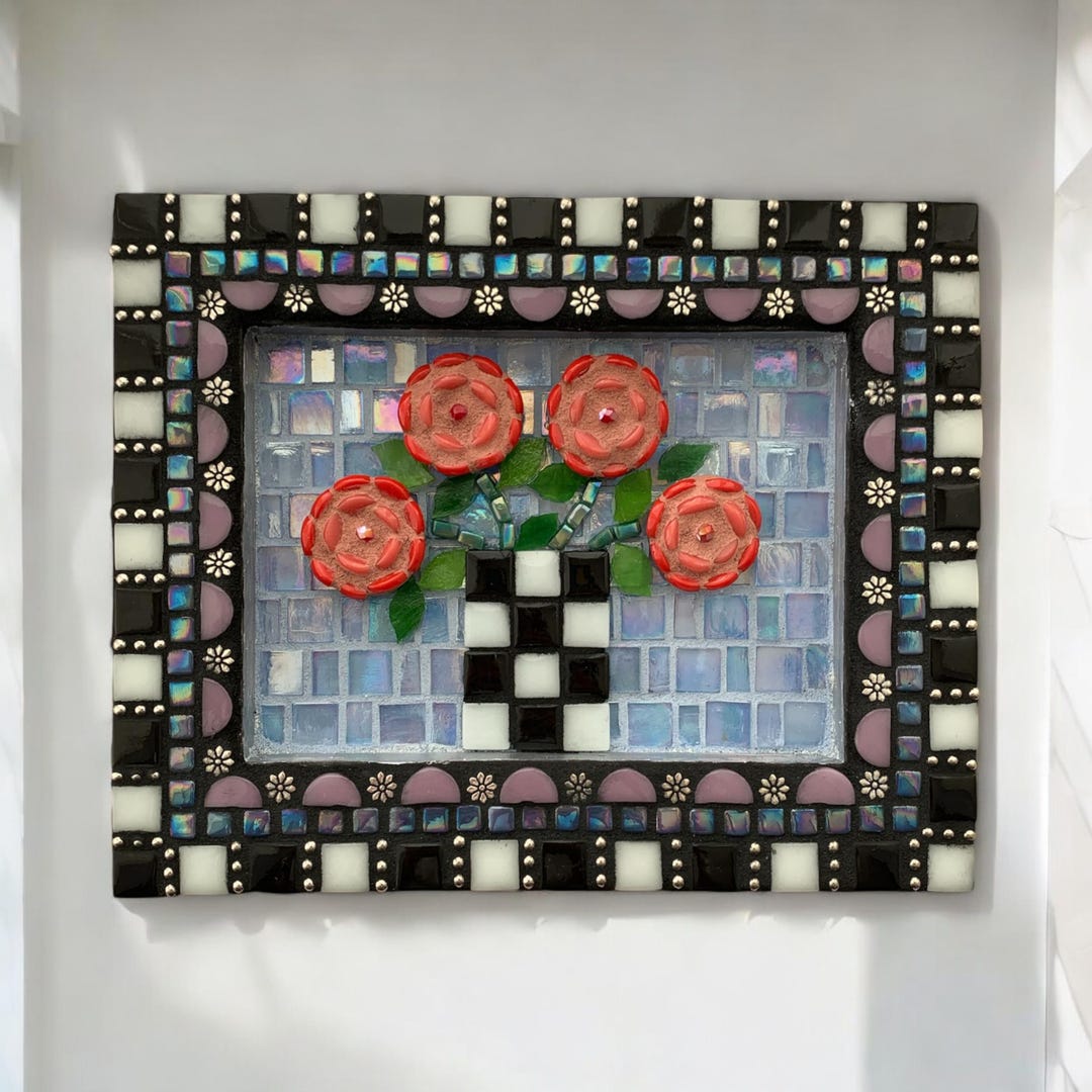 Mixed Media Mosaic Roses, Flower Art, Wall Decor, Mosaic Art - Etsy