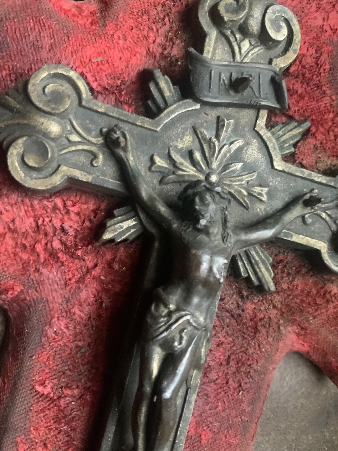 Glorious Antique French Wall Font / Benitier Crucifix Corpus Christi ...