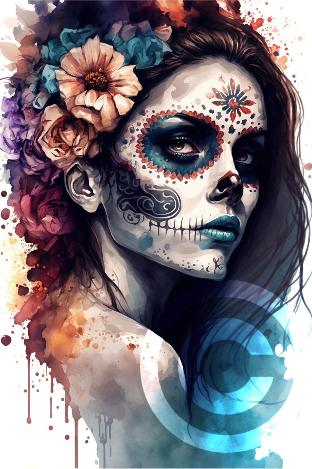 Sugar Skull Girl Day of the Dead Watercolour Print Unique - Etsy