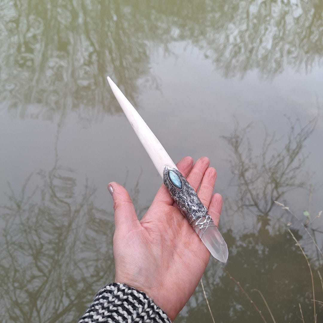 White Willow Wand, Quartz Labradorite Wand, Magic Wand, Wood Crystal ...