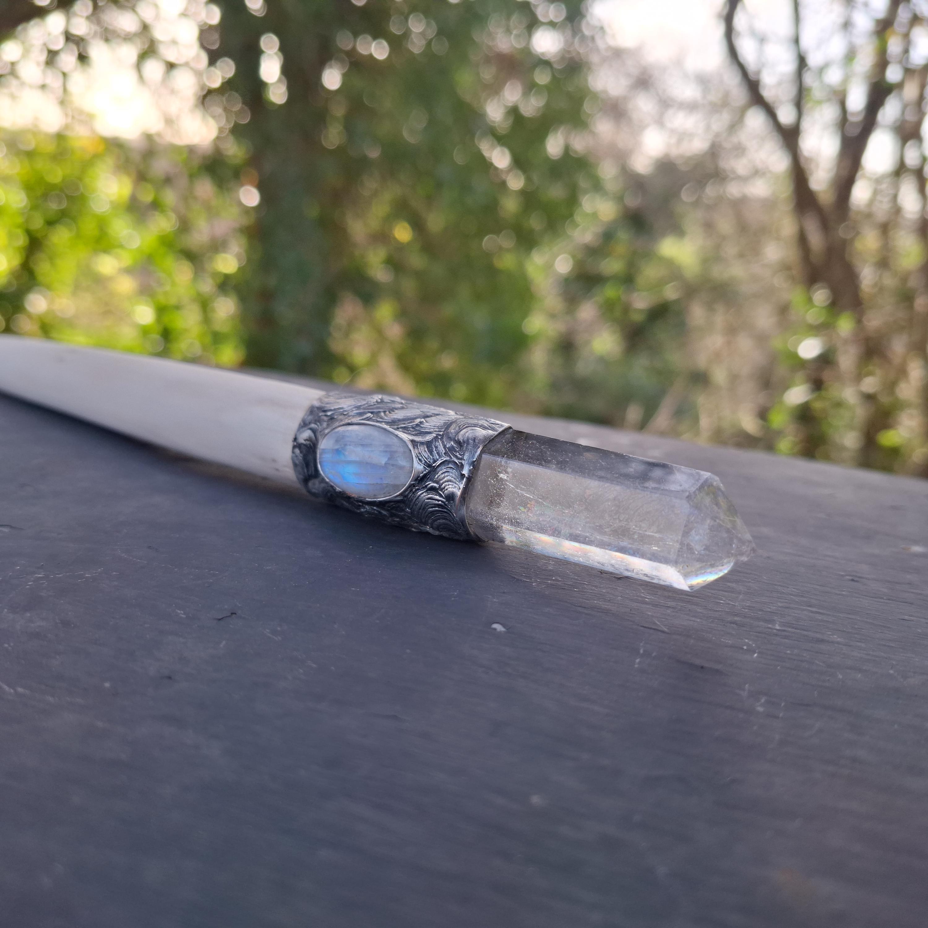 White Willow Wand, Quartz & Moonstone Wand, Magic Wand, Wood Crystal ...